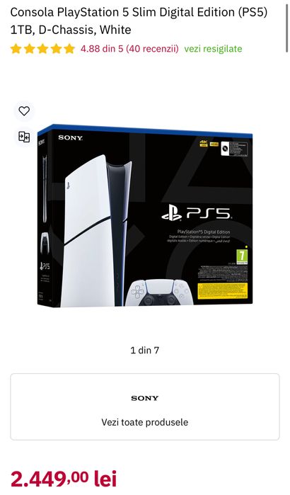 Consola PlayStation 5 Slim Digital Edition (PS5) +VOLAN GAMING/Căști ...