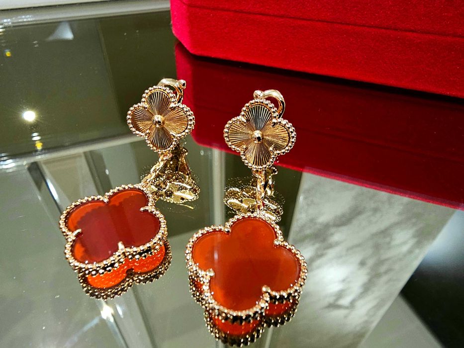 Van Cleef & Arpels VCA Rose Gold Red 2 Magic Alhambra Дамски Обеци гр ...