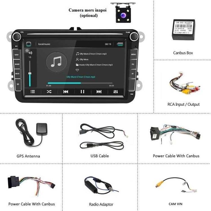 Navigatie GPS 8 inch Volkswagen VW Golf 5/6, Passat B6/7, Jetta/Tiguan ...