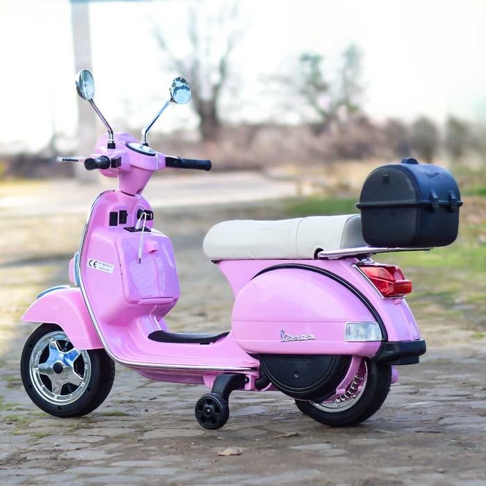 Scuter electric Piaggio Vespa PX150 cu roti moi si scaun tapitat, Pink ...