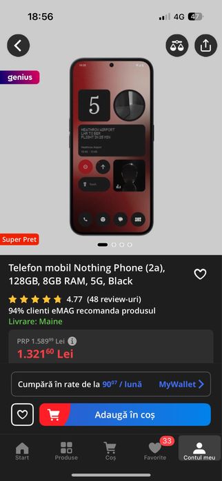 Telefon mobil Nothing Phone (2a), 128GB, 8GB RAM, 5G, Black sigilat Galati • OLX.ro