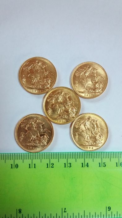Moneda/monede aur 22 K "Sovereign", 7,98 gr. (an: 1910,1911,1920,1929 ...