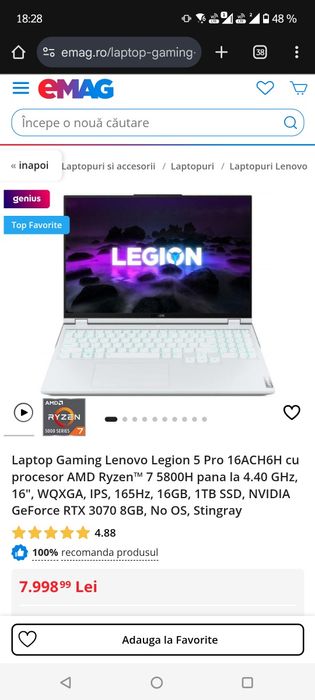 Laptop Lenovo Legion 5 PRO_DEFECT_Ryzen 7 5800H_RTX 3070 8GB_165Hz 16 ...