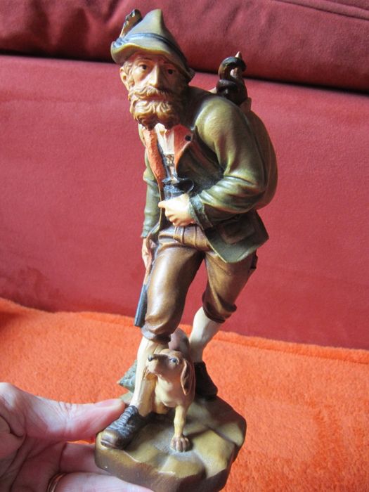 Cadou rar Vanator sculpura lemn superba Tirol/ Dolomiti Alpi anii '80 ...