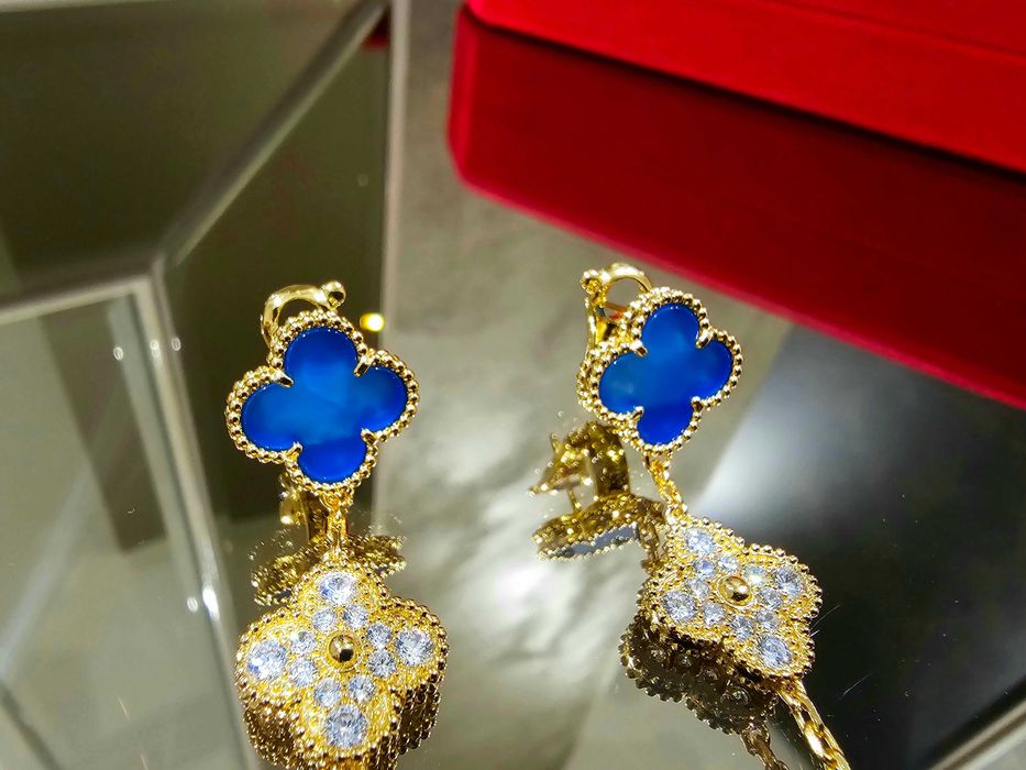 Van Cleef & Arpels VCA Blue Agate Diamond Magic Alhambra Дамски Обеци ...
