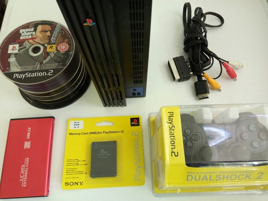 Плейстейшън 2 PS2 пълен комплект с нов джойстик и 50 игри хард диск гр ...