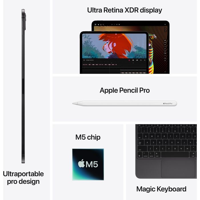 Tableta APPLE iPad Pro 13" (M5), 256GB, 12GB RAM, Wi-Fi, Space Black ...