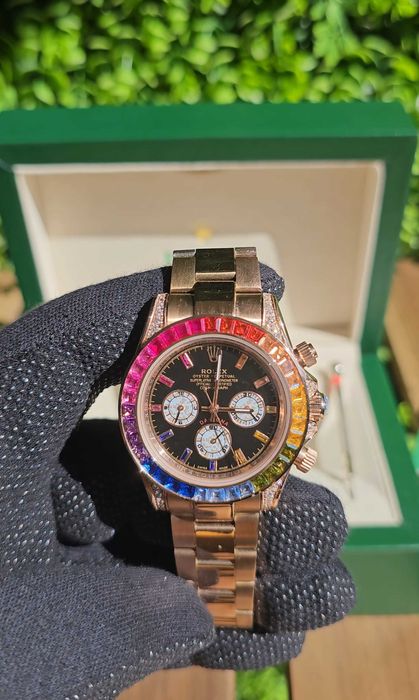 Ceas Rolex Daytona Rainbow rouse gold Cosmograph 40mm Automatic ...