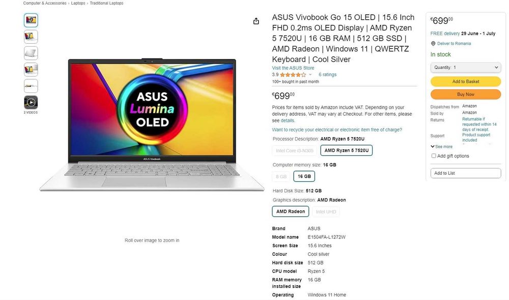 Laptop Gaming ASUS Vivobook Go 15 OLED , ddr5 , Radeon 610m Iasi • OLX.ro