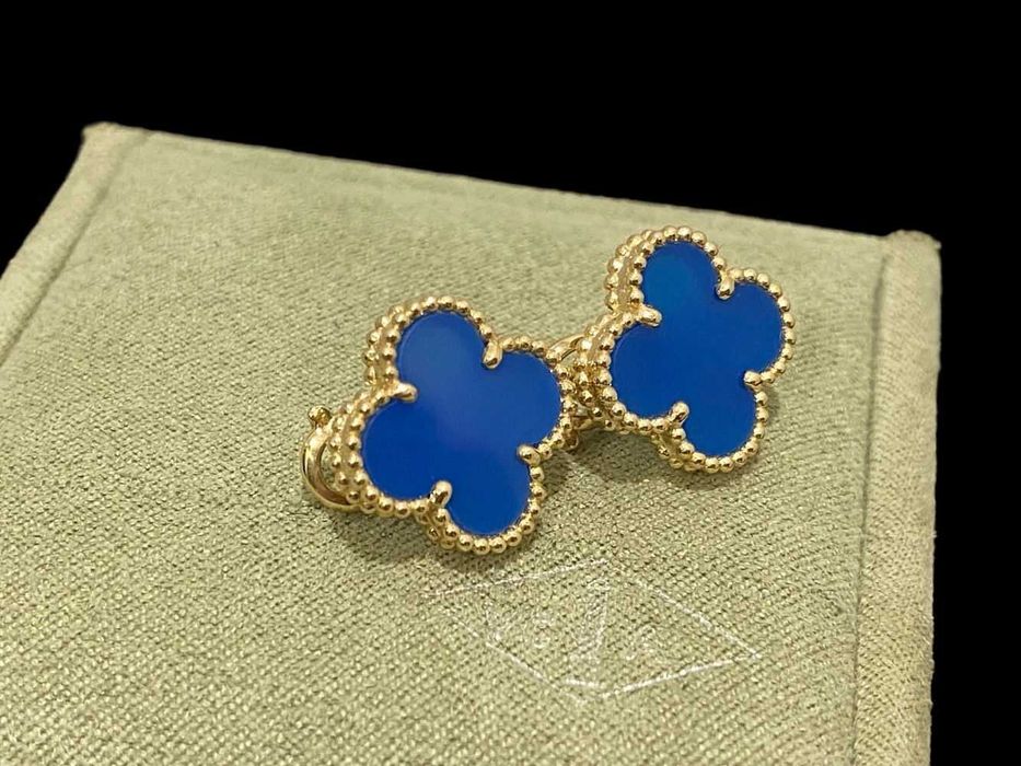 Van Cleef & Arpels VCA Blue Agate Vintage Alhambra Clover Дамски Обеци ...