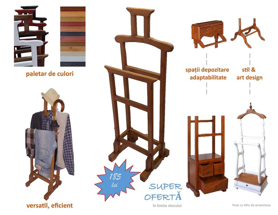 Valet portmanto suport haine cuier mobila dressing lemn masiv cadou ...