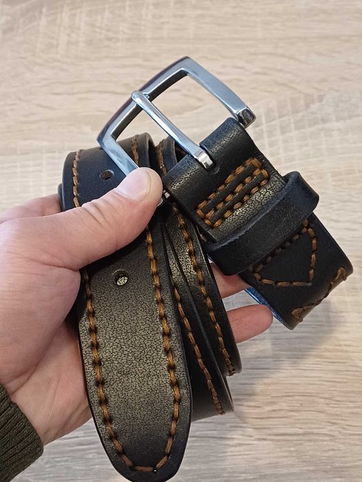Curea din piele de bizon vegetala cusuta manual Sibiu • OLX.ro