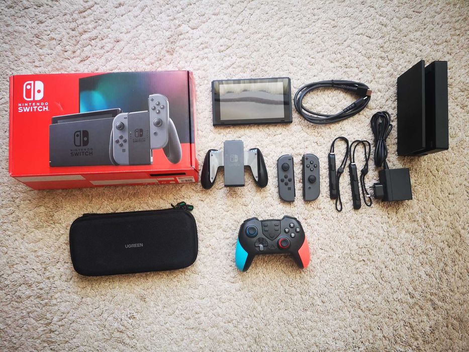 Consola portabila Nintendo SWITCH-Gen1-V2, cu husa si extra controler ...
