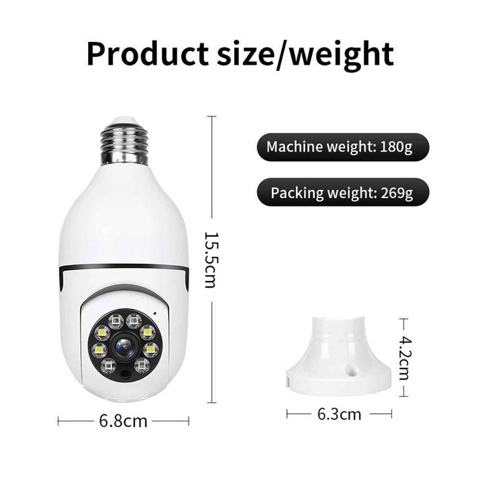 Camera Supraveghere conectare bec Wireless Tip Bec Rotativ 360 FullHD ...