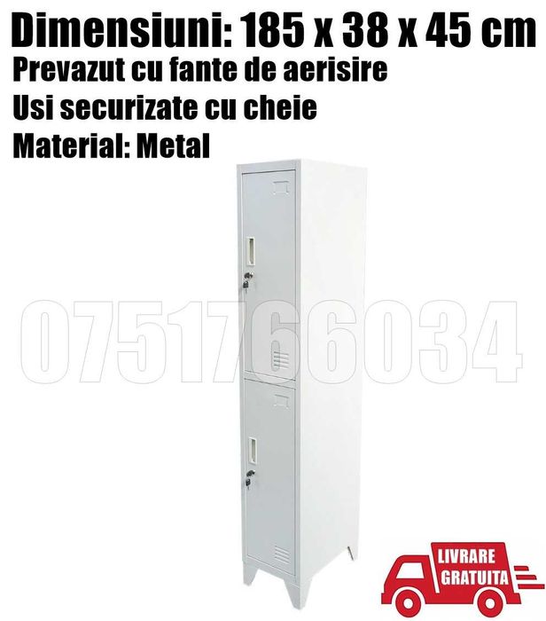 Dulap Metalic Usi Securizate Cheie Alb 185x38x45cm+LIVRARE GRATUITA ...