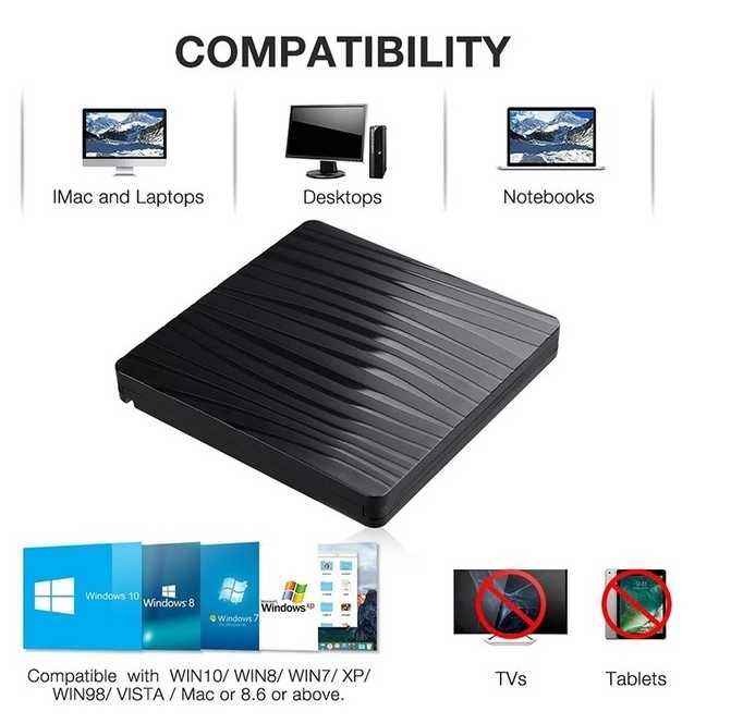 Unitate Optica DVD RW extern / portabil cu USB 3.0 & Type-C laptop, PC ...