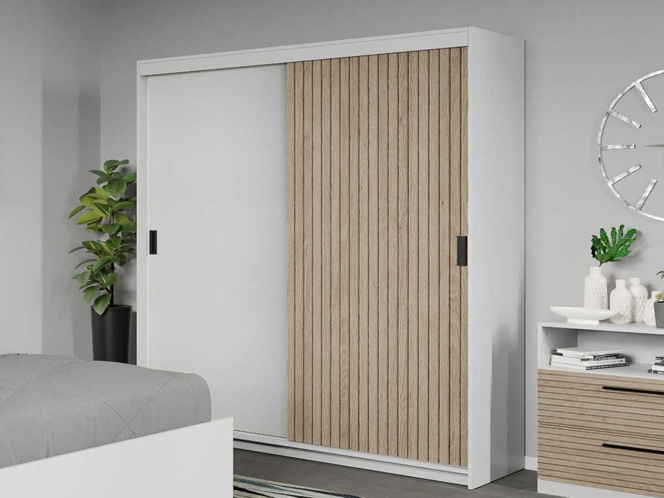 Dulap dormitor 184 Cedric Alb/Riflaj Natur Brasov • OLX.ro