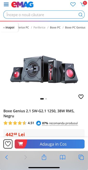 Boxe Genius 2.1 SW-G2.1 1250, 38W RMS, Negru Dumbravita • OLX.ro