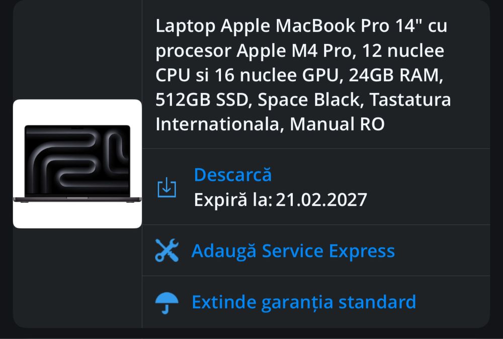MacBook Pro 14 inch, M4 Pro, 24GB Ram, ssd 512GB Cajvana • OLX.ro