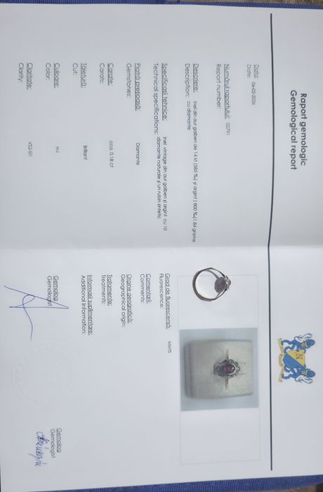Inel Vintage Aur 14K cu 10 Diamante și Rubin – Certificat Gemologic ...