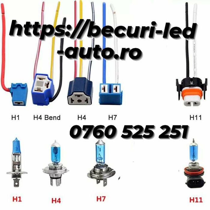 Mufă Bec Cu Fire, Soclu H1,H4,H7,H8,H9,H11,H16,HB2-9003 Ceramica ...