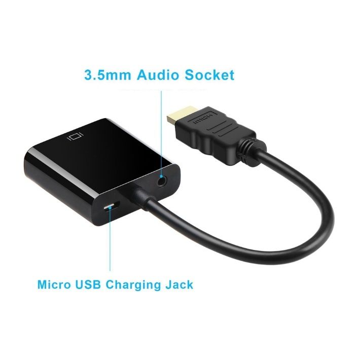 Adaptor convertor HDMI la VGA + cablu audio + alimentare PC XBOX PS4 ...