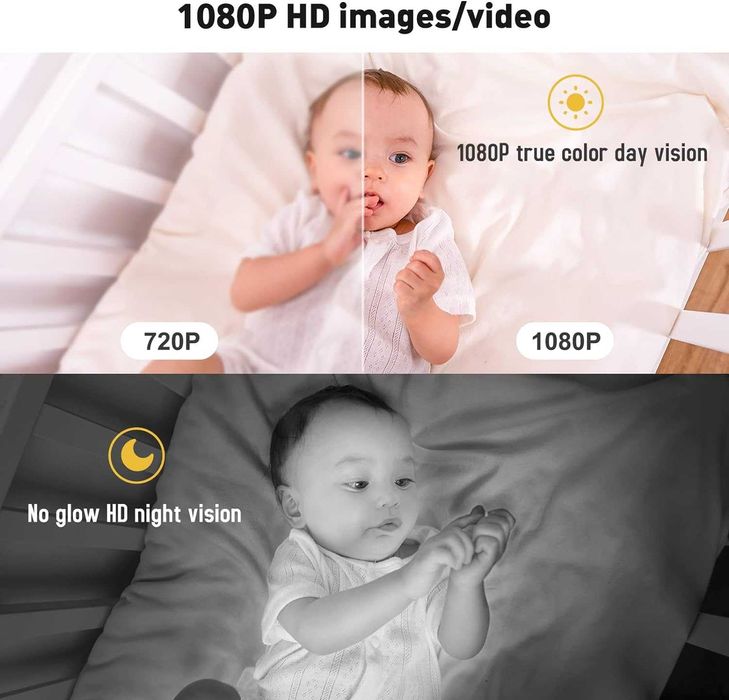 Camera monitorizare bebelus, Wirless cu monitor si app Simyke 1080P ...