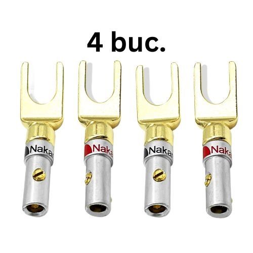 Conectori mufe Nakamichi set 4 buc Y furca spade audio cablu boxe ampl ...