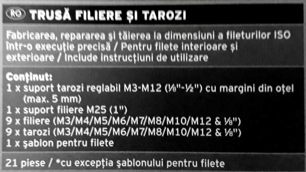 Trusă filiere si tarozi 21 piese NOUĂ - 100 LEI Bucuresti Sectorul 4 ...