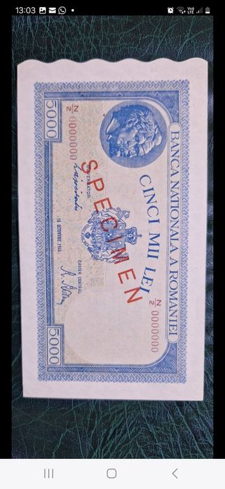 Bancnota 5000 lei octombrie 1944 SPECIMEN Razboienii de Jos • OLX.ro