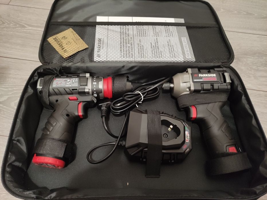 Set Parkside Performance bormasina impact + mandrina pe baterie de 12V ...