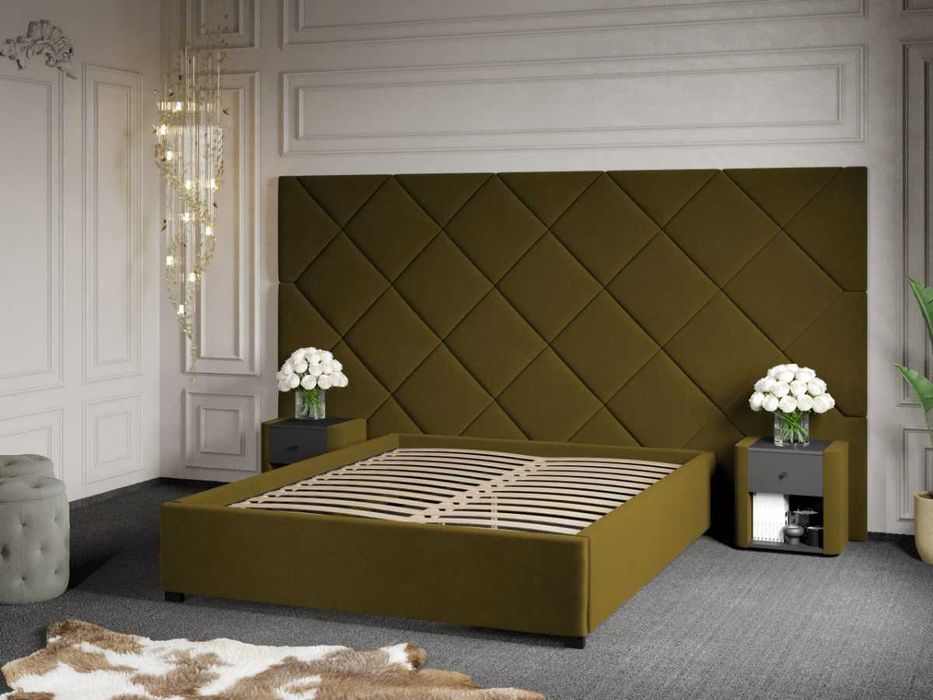 Pat Tapitat cu Panou Inalt C4 Dubai Verde Velluto 35 cu somiera fixa ...