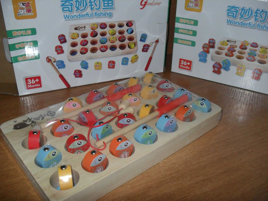 Дървена игра МАГНИТЕН РИБОЛОВ с въдици и риби / нови дървени игри гр ...