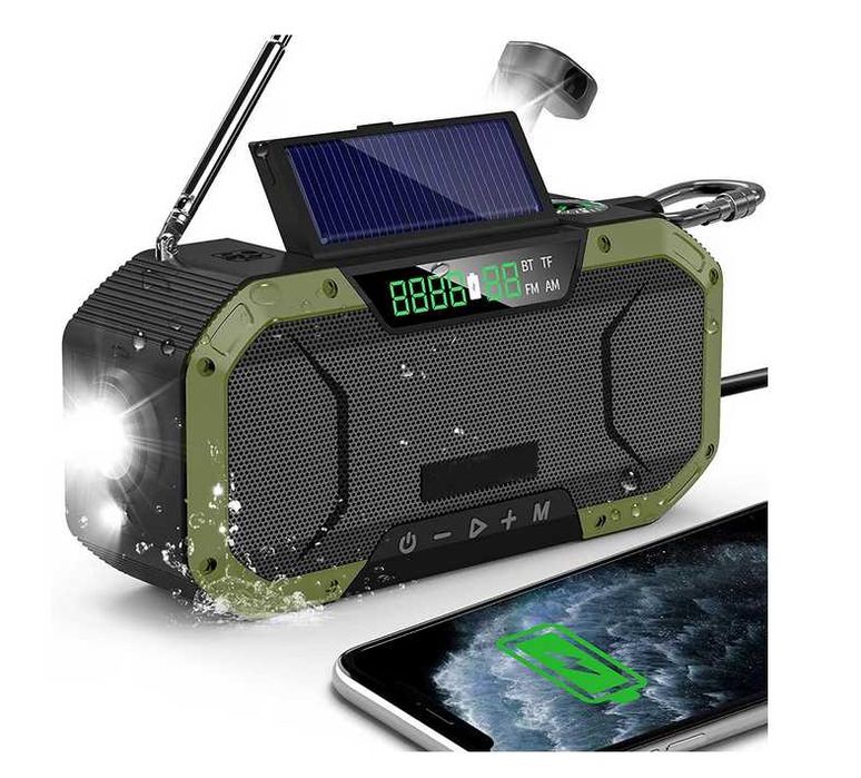 Boxa bluetooth Radio Portabil cu Lanterna, Solar, USB, IPX6, 4000mAh ...