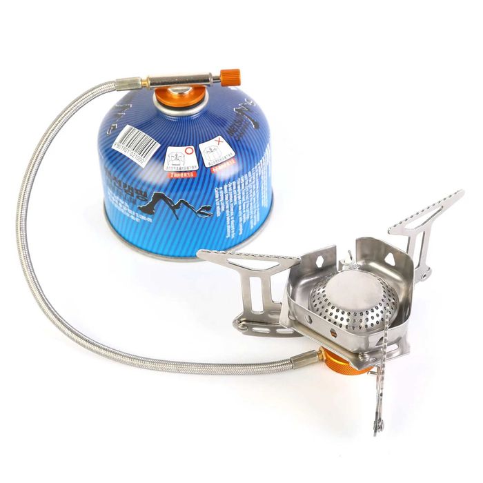 MIni arzator camping cu aprindere pt butelie 500g sau tub gaz, inox ...