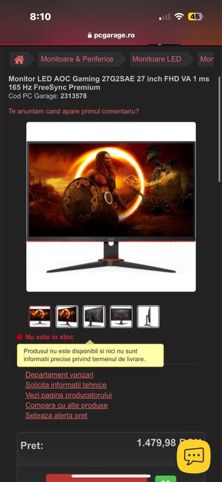Monitor 165hz 27inch cu garantie Calnic • OLX.ro