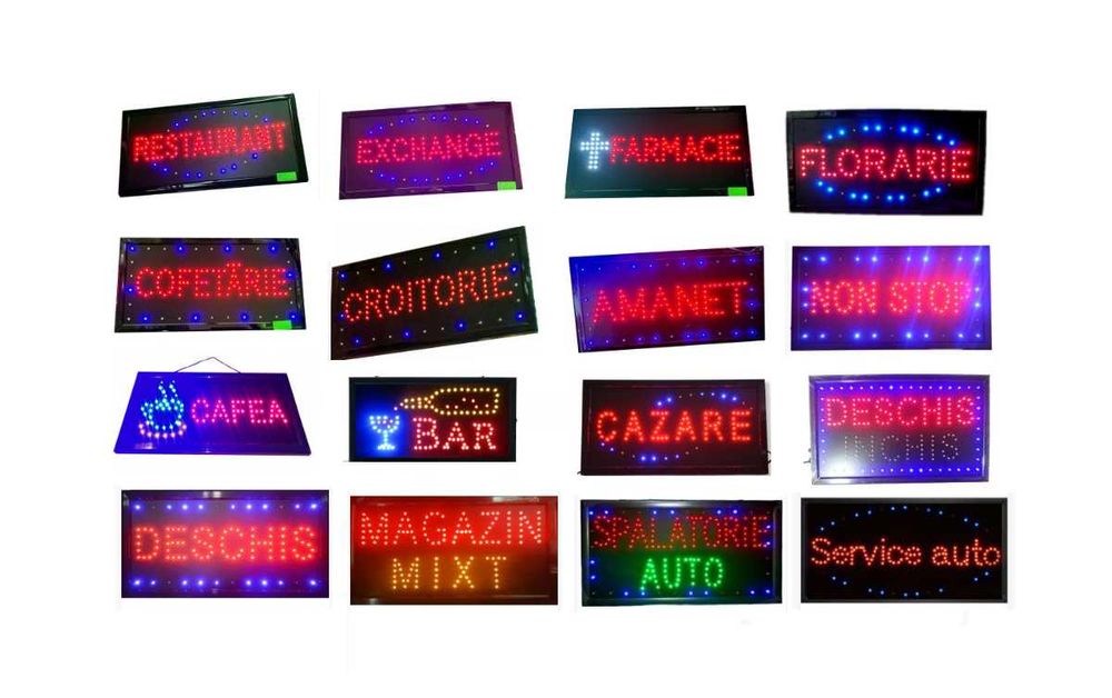 Semn panou luminos becuri LED dinamic, Firma luminoasa geam 50x25cm ...