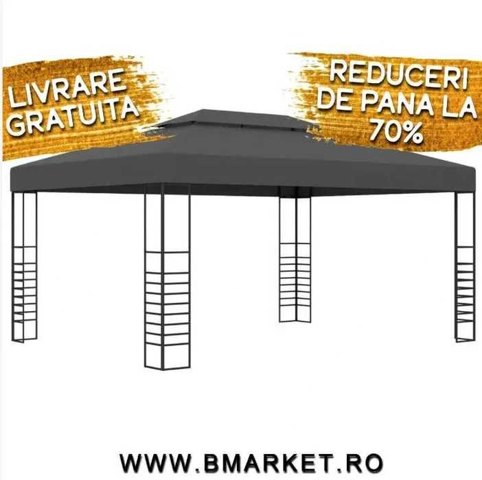 Pavilion/Foisor/Cort pentru gradina/terasa cu acoperiș dublu 4×3 m Gri ...