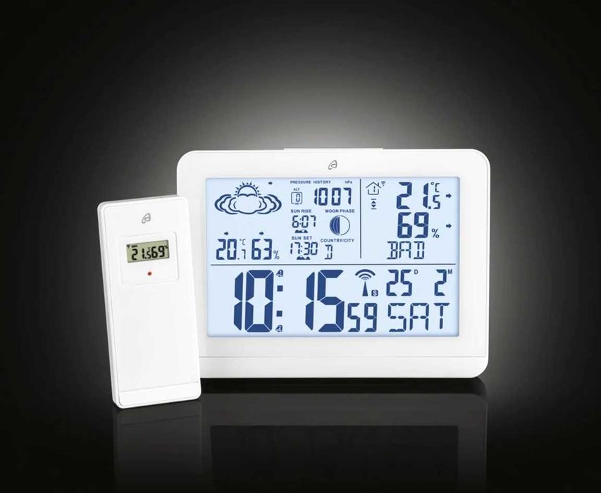 STATIE METEO interior-exterior + HIGROMETRU termometru ceas ECRAN MARE ...
