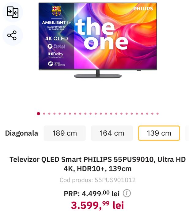 Vând televizor Smart TV PHILIPS The One 4K UHD LED Ambilight Brasov • OLX.ro