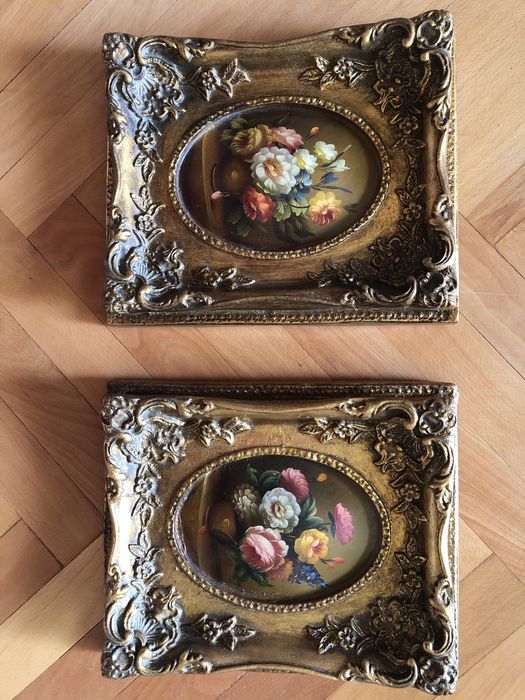 Tablou,pictura in ulei pe lemn oval convex,rama baroc Arad • OLX.ro