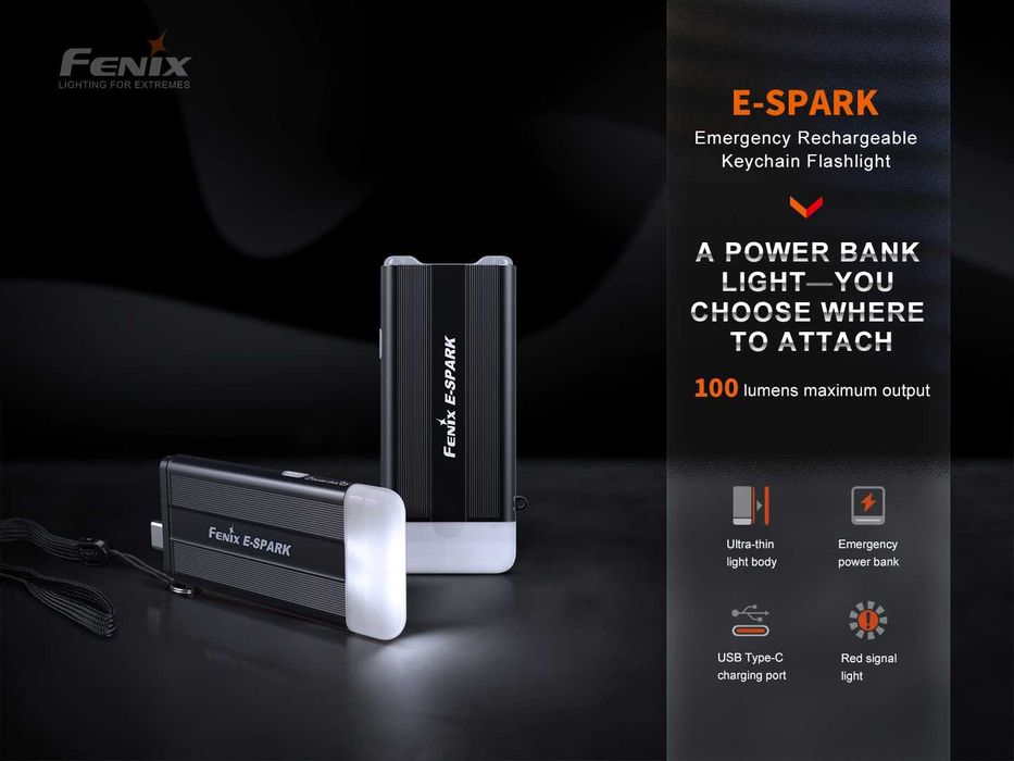 Lanterna reincarcabila si power bank Fenix E-Spark, 100 Lm, 30 Metri ...