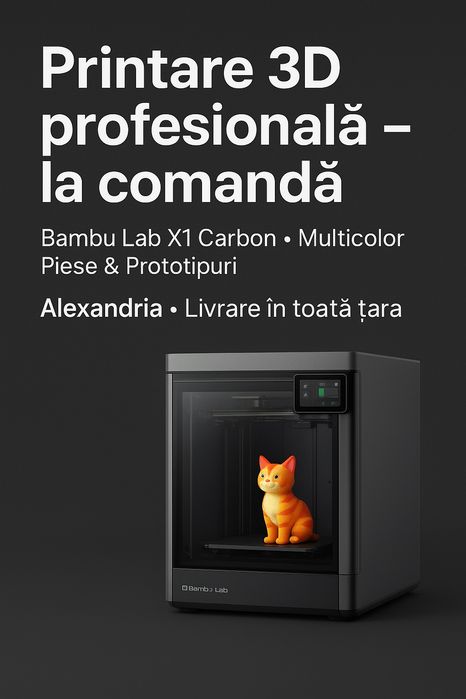 Printare 3D profesională – Bambu Lab X1 Carbon (multicolor, la comandă ...