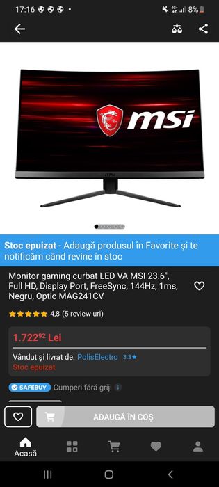 Monitor Msi Optix 144hz 1ms (display stricat) Timisoara • OLX.ro
