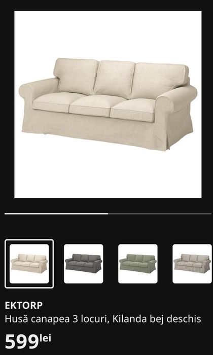 Canapea fixă EKTORP IKEA, 3 locuri + husă extra Bucuresti Sectorul 4 • OLX.ro