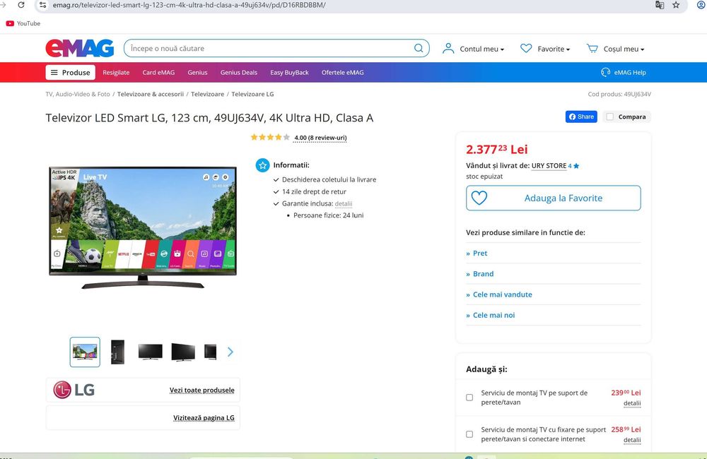 Televizor LED Smart LG, 123 cm, 4K Ultra HD, Clasa A Bucuresti Sectorul 4 • OLX.ro