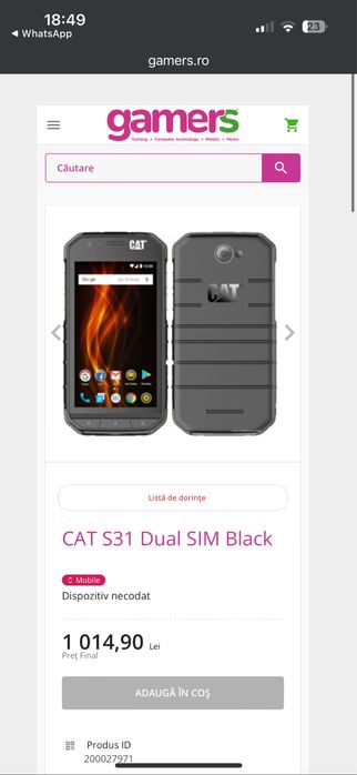 Telefon CAT S31 Rezistent,Fiabil,Ideal pentru conditii extreme SIGILAT ...