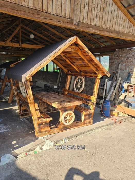Foisor din lemn masiv pavilion rustic masa bănci l Pitesti • OLX.ro