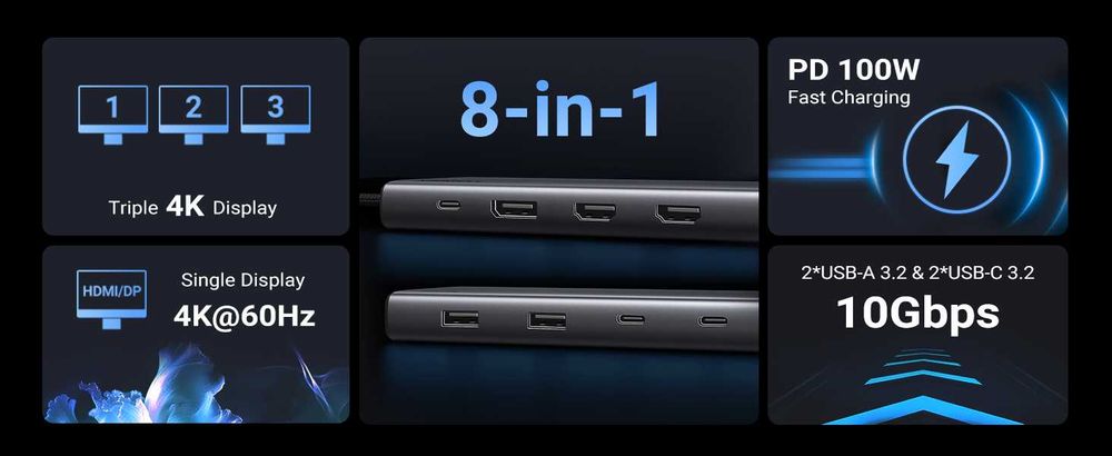 Ugreen 8in1 universal dock docking hub USB C HDMI DP Ally Steam Deck ...