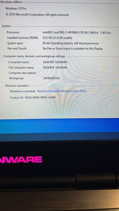 Laptop Alienware 17 intel core i7 4910MQ CPU 2.90 GHz, 32 gb ram ...